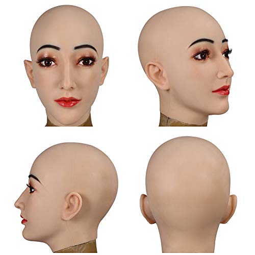 YIQI Silicone Realistic Male to Female Silicone Head Mask for Crossdresser Transgender Handmade Costumes (Ivory White)