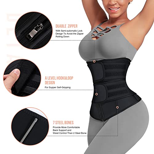 Wonder-Beauty Waist Trainer for Women Plus Size Two Belts Neoprene Workout Corset Waist Trainer Cincher Trimmer Sauna Belt with Zipper