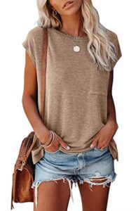 mirol women's short sleeve tunic tops 2023 basic loose t shirts solid color batwing cap sleeve casual tee khaki