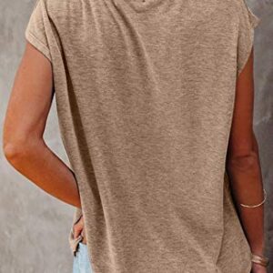 MIROL Women's Short Sleeve Tunic Tops 2023 Basic Loose T Shirts Solid Color Batwing Cap Sleeve Casual Tee Khaki