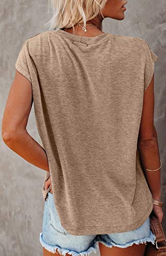 MIROL Women's Short Sleeve Tunic Tops 2023 Basic Loose T Shirts Solid Color Batwing Cap Sleeve Casual Tee Khaki