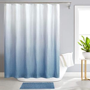 reeple ombre shower curtain set with rugs and hooks for bathroom textured waterproof gradient fabric bath shower curtain 72 x 72 inches blue