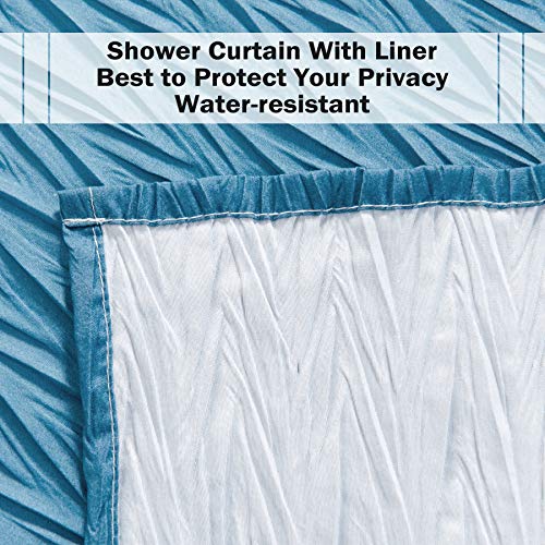 REEPLE Ombre Shower Curtain Set with Rugs and Hooks for Bathroom Textured Waterproof Gradient Fabric Bath Shower Curtain 72 x 72 Inches Blue