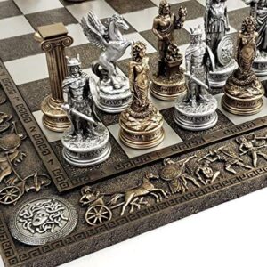 Greek Mythology Olympus Gods Zeus vs Poseidon Pewter and Bronze Color Chess Set with 17" Greek Board