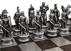 Greek Mythology Olympus Gods Zeus vs Poseidon Pewter and Bronze Color Chess Set with 17" Greek Board