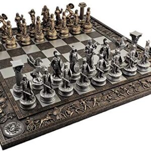 Greek Mythology Olympus Gods Zeus vs Poseidon Pewter and Bronze Color Chess Set with 17" Greek Board