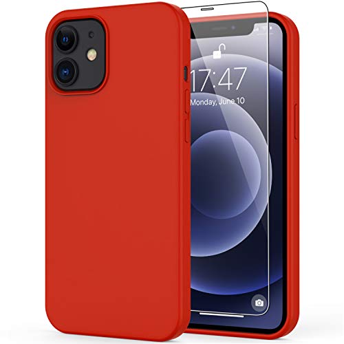 DEENAKIN for iPhone 12 Mini Case with Screen Protector,Soft Flexible Silicone Gel Rubber Bumper Cover,Slim Fit Shockproof Protective Phone Case for iPhone 12 Mini 5.4" Red