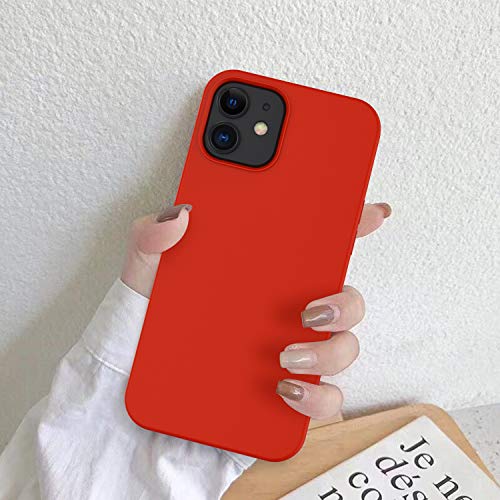 DEENAKIN for iPhone 12 Mini Case with Screen Protector,Soft Flexible Silicone Gel Rubber Bumper Cover,Slim Fit Shockproof Protective Phone Case for iPhone 12 Mini 5.4" Red