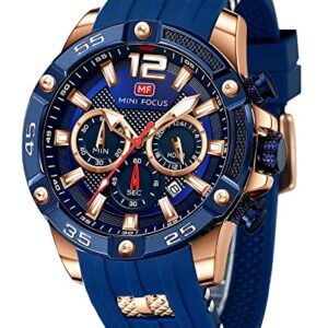 Watch for Men, Sports Watch Fashion Casual Waterproof Chronograph Military Analog Quartz Business Watches Best Mens Gift (Blue Rosegold)