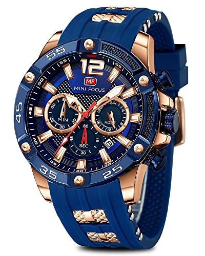 Watch for Men, Sports Watch Fashion Casual Waterproof Chronograph Military Analog Quartz Business Watches Best Mens Gift (Blue Rosegold)