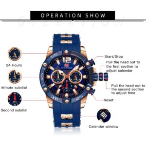 Watch for Men, Sports Watch Fashion Casual Waterproof Chronograph Military Analog Quartz Business Watches Best Mens Gift (Blue Rosegold)