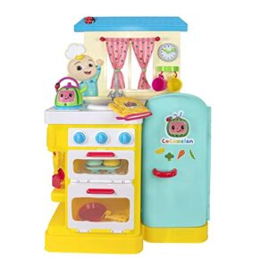 cocomelon deluxe feature roleplay, little kitchen - includes interactive kitchen accessories - toys for kids and preschoolers