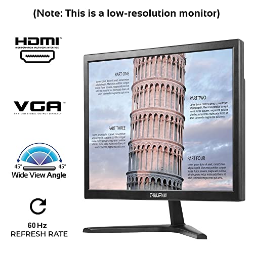 Thinlerain PC Monitor 17-inch 4:3 LED Backlit Monitor 1280 X 1024, 60 Hz Refresh Rate, 5Ms Response Time, VESA Mountable, VGA, HDMI, TN Panel, Built-in Speakers