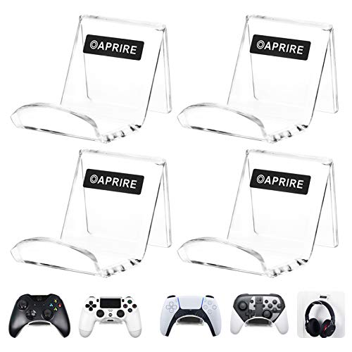 OAPRIRE Game Controller Wall Mount Holder Stand (4 Pack) for Xbox ONE PS4 PS5 STEAM Switch PC, Universal Gamepad Controller Accessories with 4 Cable Clips - Create Exclusive Game Fortresses - Clear