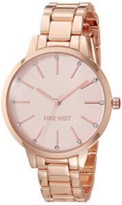 nine west women's japanese quartz dress watch with metal strap, rose gold, 14 (model: nw/2098pkrg)