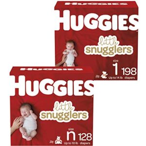 newborn baby diapers (128ct) & size 1 (198ct), huggies little snugglers