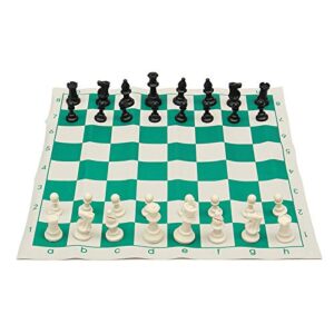 FIBVGFXD Traveling Portable Chess Traditional Chessboard Set, for Tournament Club with Green Roll-up Board + Plastic Bag Chess Game (34.5 x 34.5cm)