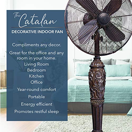 Oscillating Decorative Fan for Your Desk, Kitchen, Office, Bedroom - 12 Inch Fan Head, 3 Speeds with Tilting Head for Cooling Your Room Fast - Small, Quiet, Portable, Personal Desktop Fan (Catalan, Floor)