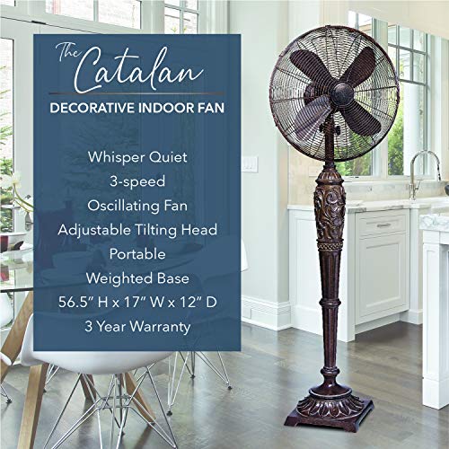 Oscillating Decorative Fan for Your Desk, Kitchen, Office, Bedroom - 12 Inch Fan Head, 3 Speeds with Tilting Head for Cooling Your Room Fast - Small, Quiet, Portable, Personal Desktop Fan (Catalan, Floor)