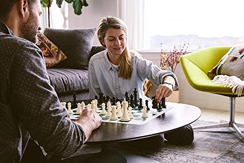 FIBVGFXD Chess Solid Wood Set, Chess Set for Adults, Tournament Chess Set, 90% Plastic Filled Chess, Pieces and Green Roll-up Vinyl Chess Board Game (43x43cm)