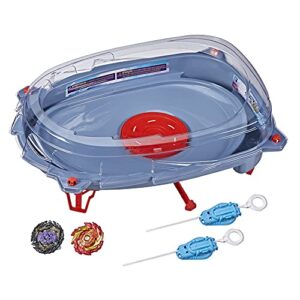 beyblade burst surge speedstorm motor strike battle set with motorized stadium, 2 top toys and 2 launchers