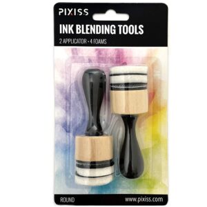 Pixiss Mini Ink Blending Tools, 2 Pack Round with 4 Replacement Foam Pads for Distressing, Blending and More