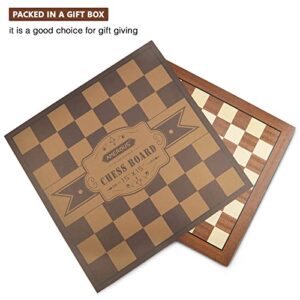 AMEROUS 15'' x 15'' Wooden Chess Board No Pieces , Professional Tournament Chessboard Only with Gift Package - Chess Rules, Portable Chess Board for Beginners, Kids, Adults