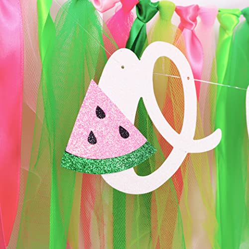 One Person in the Watermelon Banner- 1st Birthday High Chair Banner, Smashed Cake, Photo Background Props, Piece Skirt (Watermelon Banner)