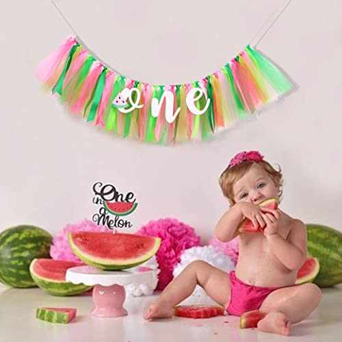 One Person in the Watermelon Banner- 1st Birthday High Chair Banner, Smashed Cake, Photo Background Props, Piece Skirt (Watermelon Banner)