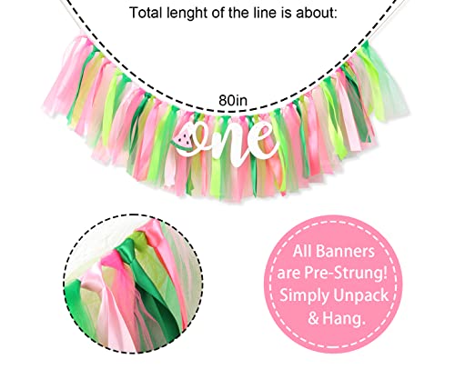 One Person in the Watermelon Banner- 1st Birthday High Chair Banner, Smashed Cake, Photo Background Props, Piece Skirt (Watermelon Banner)