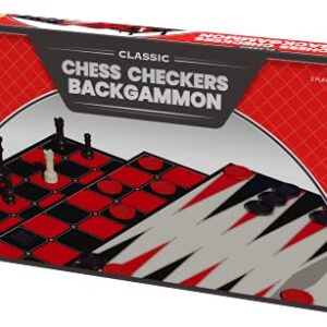 Goliath Chess/Checkers/Backgammon (Amazon Exclusive) - 3 Games in One with Full Size Staunton Chess Pieces and Interlocking Checkers