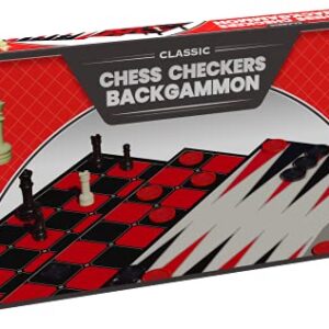 Goliath Chess/Checkers/Backgammon (Amazon Exclusive) - 3 Games in One with Full Size Staunton Chess Pieces and Interlocking Checkers