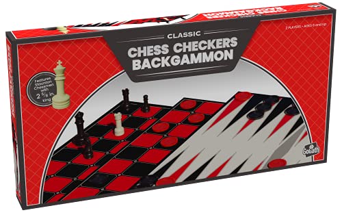 Goliath Chess/Checkers/Backgammon (Amazon Exclusive) - 3 Games in One with Full Size Staunton Chess Pieces and Interlocking Checkers