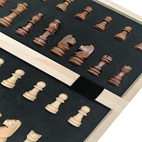 Wooden Magnetic Chess Set, YJZ 12” Chess Board Portable for Folding, Travel Chess Sets for Adults, Including Extra 2 Queens, Set with Storage Slot, Portable Birthday Gift for Children and Beginners