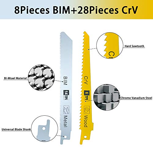 36PCS Reciprocating Saw Blades LEILUO Pruning Saw Blade for Wood Metal Plastic Sawsall. Blades Set fit DeWalt Bosch Makita Milwaukee Porter-Cable Ryobi Ridgid Black&Decker Skil Craftsman