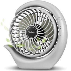 Viniper Portable Rechargeable Fan, Small Desk Fan : 3 Speeds & about 8-24 Hours Longer Working, 180° Rotation, Portable Fan Small but Mighty, Strong Wind (Grey, Light Black Blade)