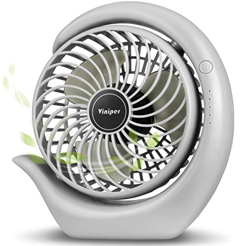 Viniper Portable Rechargeable Fan, Small Desk Fan : 3 Speeds & about 8-24 Hours Longer Working, 180° Rotation, Portable Fan Small but Mighty, Strong Wind (Grey, Light Black Blade)