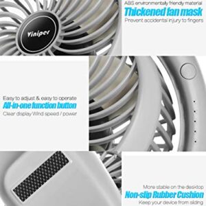 Viniper Portable Rechargeable Fan, Small Desk Fan : 3 Speeds & about 8-24 Hours Longer Working, 180° Rotation, Portable Fan Small but Mighty, Strong Wind (Grey, Light Black Blade)