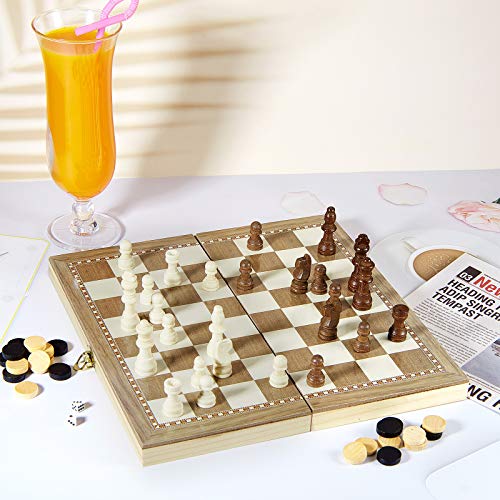 3-in-1 Wooden Chess Set Folding Chess Board Game Set Chess and Checkers Backgammon Portable Folding Travel Tabletop Game Travel Chess Set Board Games for Adults Teens