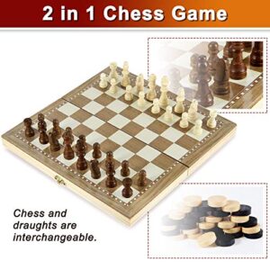 3-in-1 Wooden Chess Set Folding Chess Board Game Set Chess and Checkers Backgammon Portable Folding Travel Tabletop Game Travel Chess Set Board Games for Adults Teens