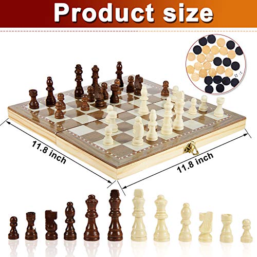 3-in-1 Wooden Chess Set Folding Chess Board Game Set Chess and Checkers Backgammon Portable Folding Travel Tabletop Game Travel Chess Set Board Games for Adults Teens