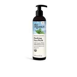 sky organics blemish control purifying face wash for face usda certified organic to cleanse, purify & hydrate, 6 fl. oz