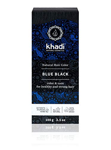 khadi BLUE BLACK (Indigo) Natural Hair Color Plant based hair dye for mysterious deep black to shimmering blue-black, 100% herbal, vegan, PPD & chemical free, natural cosmetic for healthy hair 3.5oz