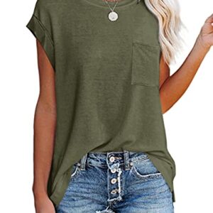 Women's Summer Casual Tops Cuffed Short Sleeve Oversized T Shirts Loose Fit Blouses