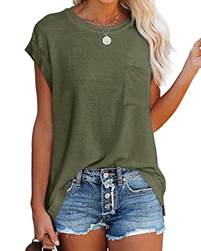 Women's Summer Casual Tops Cuffed Short Sleeve Oversized T Shirts Loose Fit Blouses