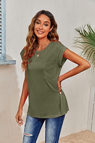 Women's Summer Casual Tops Cuffed Short Sleeve Oversized T Shirts Loose Fit Blouses