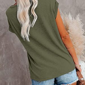 Women's Summer Casual Tops Cuffed Short Sleeve Oversized T Shirts Loose Fit Blouses