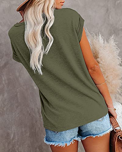 Women's Summer Casual Tops Cuffed Short Sleeve Oversized T Shirts Loose Fit Blouses