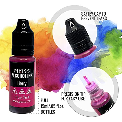 Pixiss Alcohol Ink Set - 25 Large Highly Saturated Colors - (15ml/.5oz), Pixiss 4oz Alcohol Blending Solution