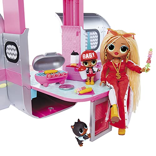 LOL Surprise OMG Glamper Fashion Camper Doll Playset with 55+ Surprises, Fully-Furnished with Light Up Pool, Water Slide, Bunk Beds, Cafe, BBQ Grill, DJ Booth - Gift Toy for Girls Ages 4 5 6 7+ Years